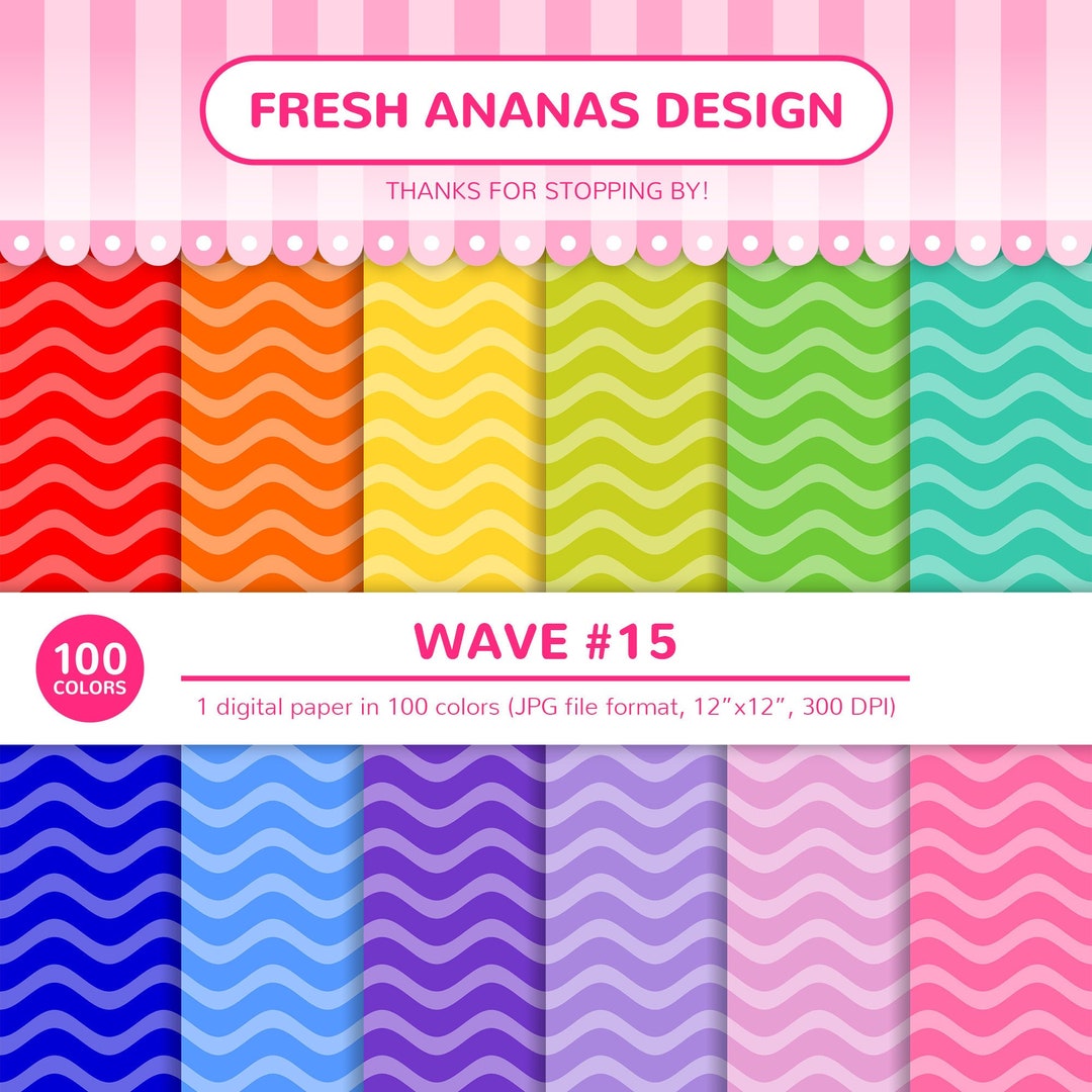 100 Colors Digital Papers: Wave #15, Waves, Sea, Water, Tinted ...