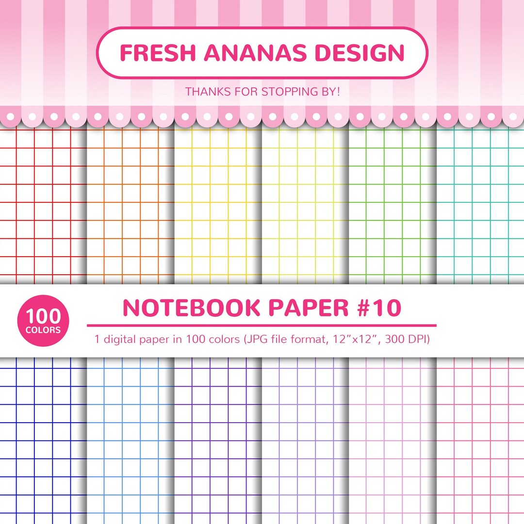 100 Colors Digital Papers: Notebook Paper #10, Graph, Quad, Coordinate ...