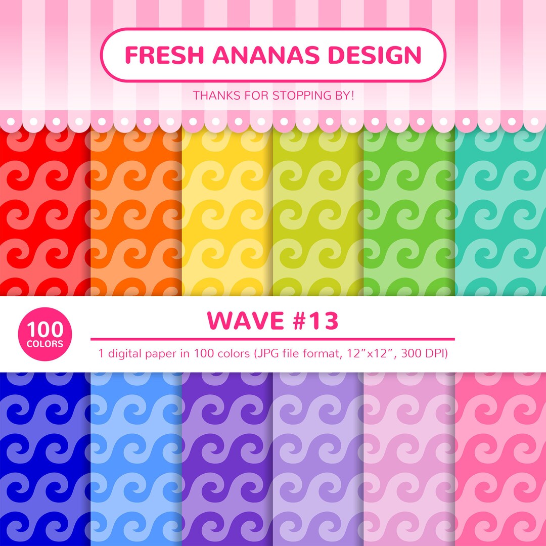 100 Colors Digital Papers: Wave #13, Waves, Sea, Water, Tinted ...