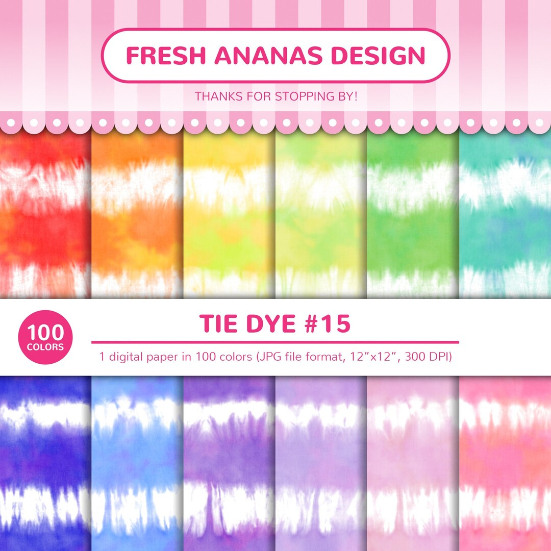 100 Colors Digital Papers: Tie Dye #15, Stripes, Lines, Shibori ...