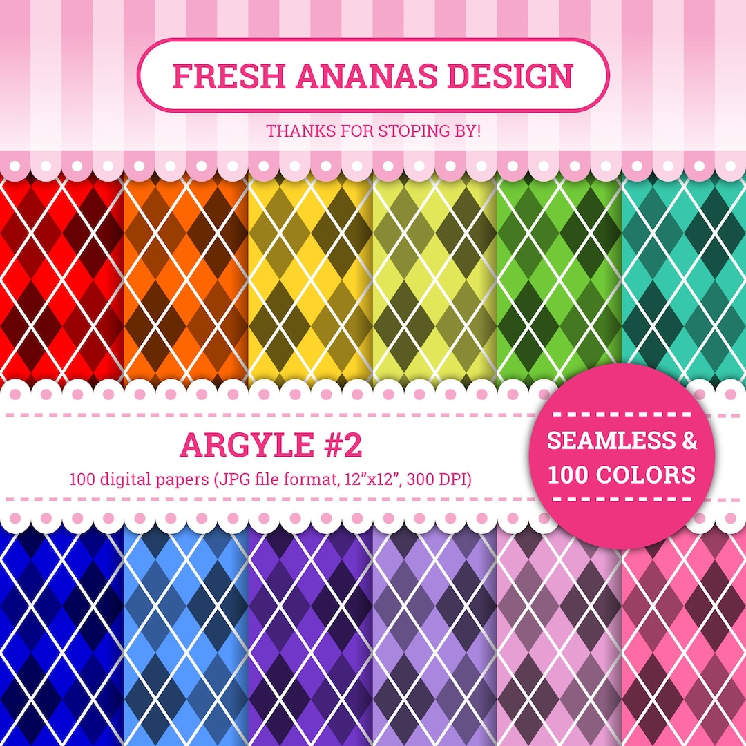 100 Colors Digital Papers: Argyle #2, Argyle Pattern, Diamond Paper ...