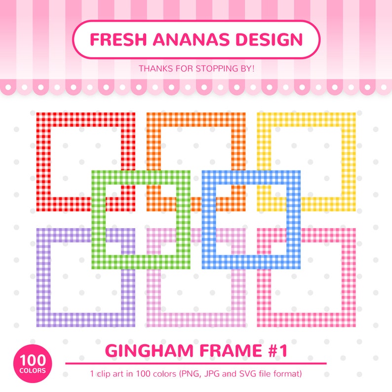 100 Colors Clip Art: Gingham Frames 1 100 Colors Frames | Etsy