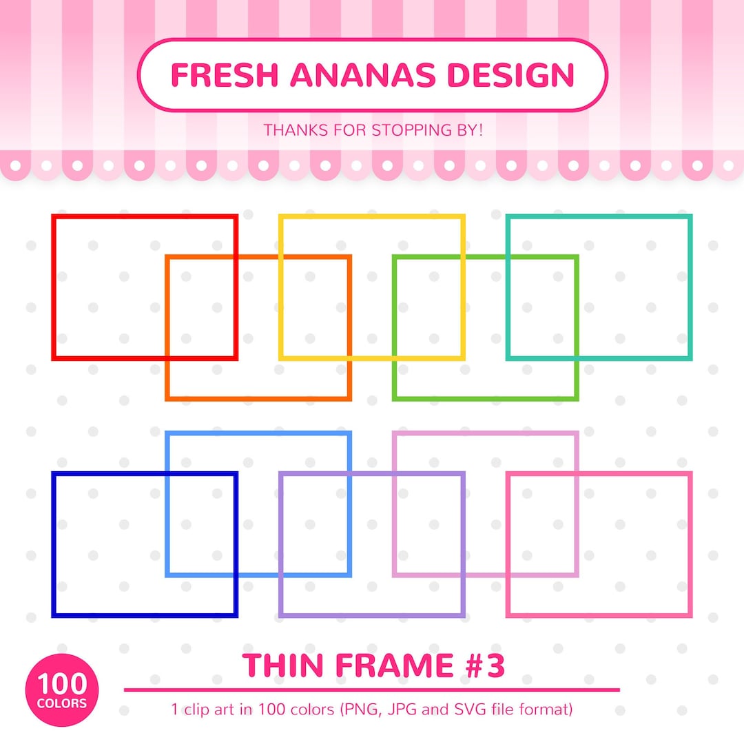 100 Colors Clip Art: Thin Frame #3, 100 Colors Frames, Digital Frame ...