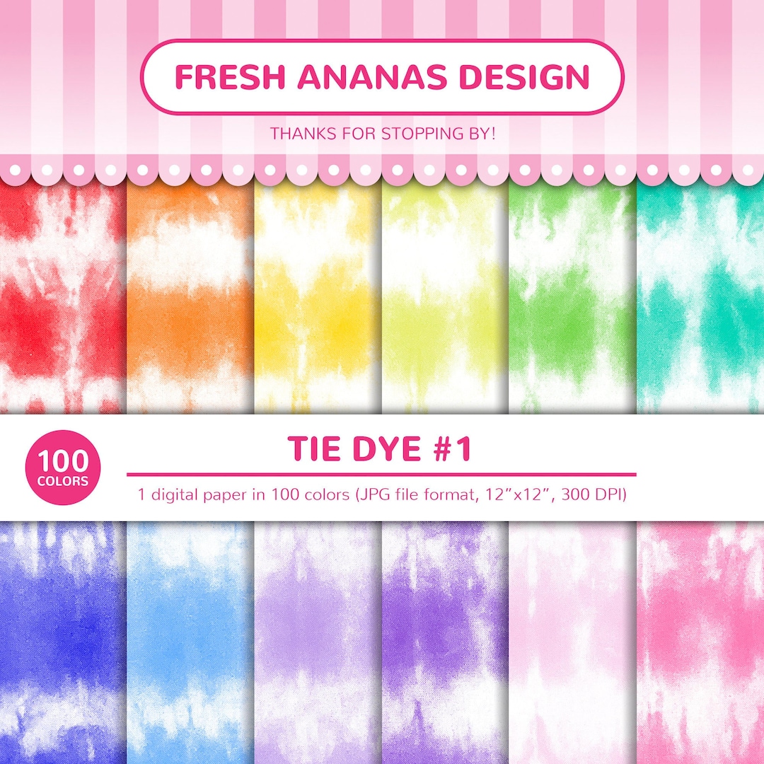 100 Colors Digital Papers: Tie Dye #1, Stripe, 60's, Hippie ...