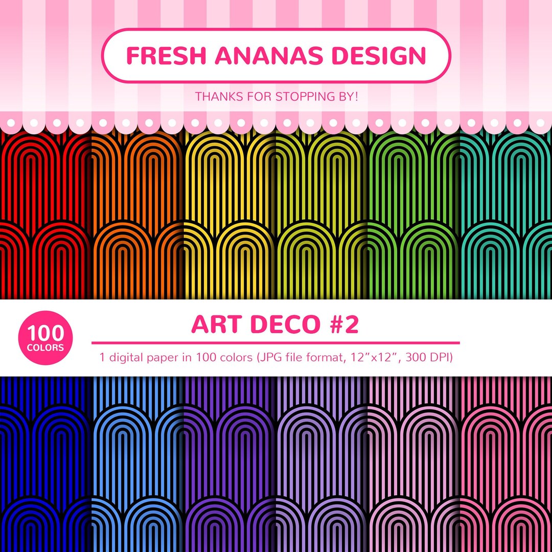 100 Colors Digital Papers: Art Deco #2, Art Nouveau, Geometric ...