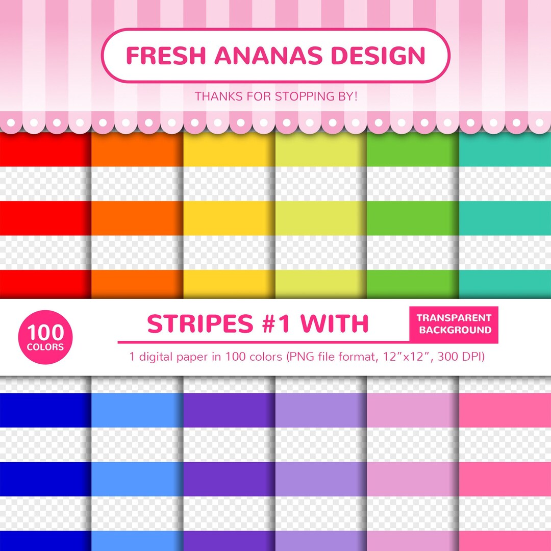 100 Colors Digital Papers: Stripes #1 With Transparent Background ...