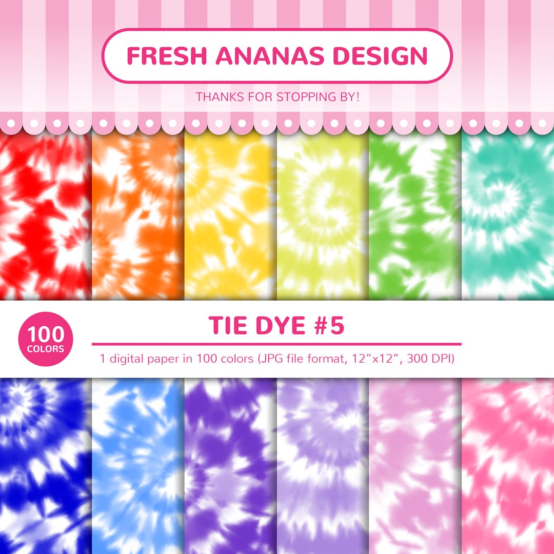 100 Colors Digital Papers: Tie Dye #5, Spiral, 60's, Hippie ...