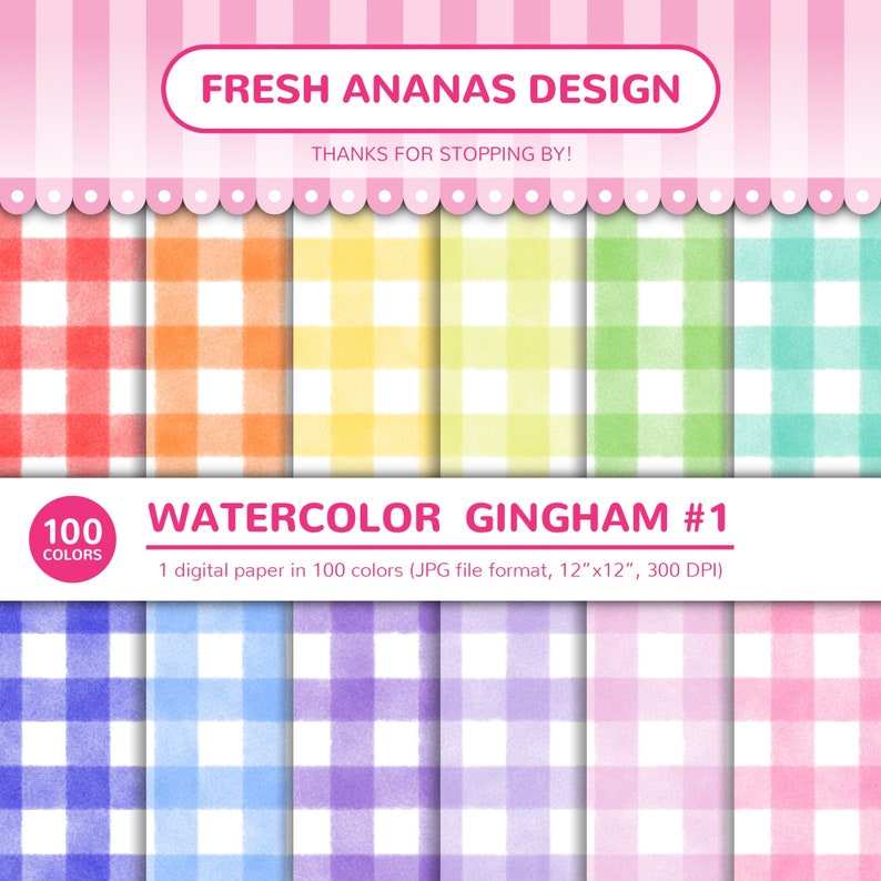 100 Colors Digital Papers: Watercolor Gingham 1 Aquarelle | Etsy