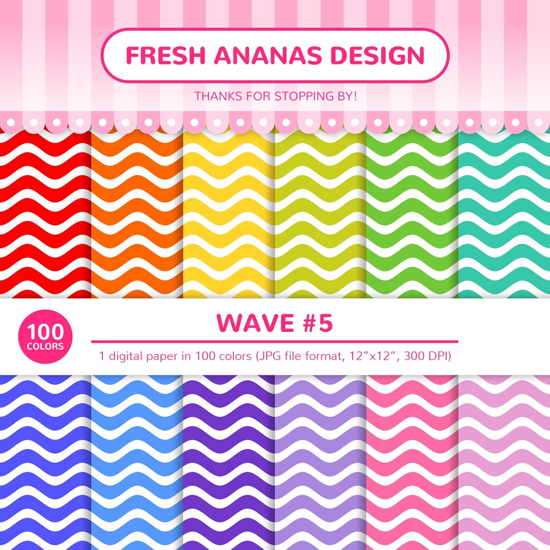 100 Colors Digital Papers: Wave #5, Waves, Sea, Water, White, Printable ...