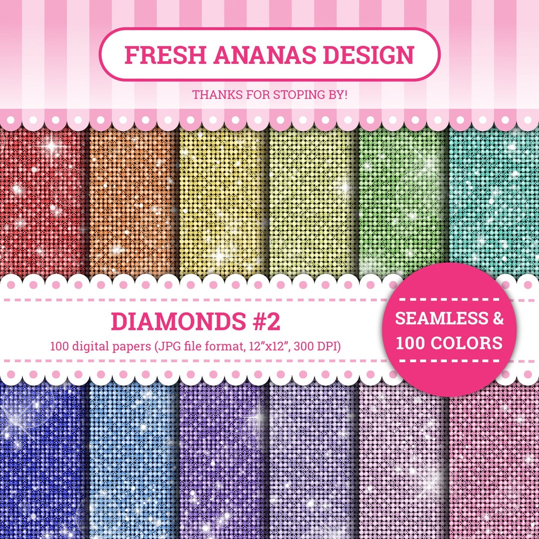 100 Colors Digital Papers: Diamond #2, Sparkle, Crystal, Bling ...