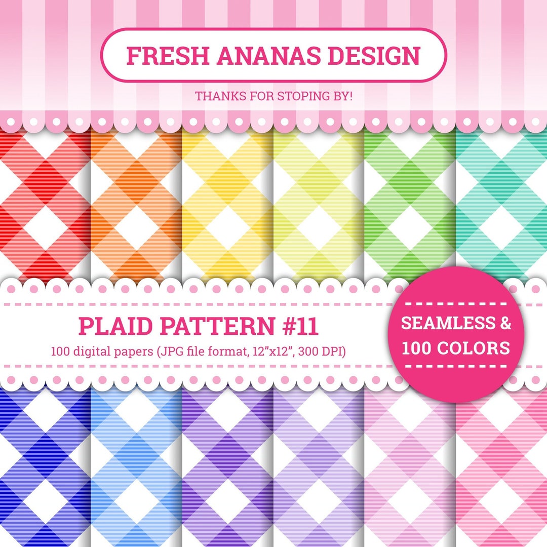 100 Colors Digital Papers: Plaid Pattern #11, Tartan, Check, Buffalo ...