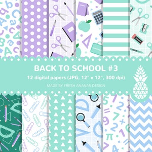 Small Combo: Back to School #3, School Digital Paper + Back to School ...