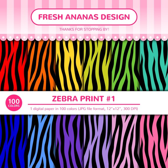 100 Colors Digital Papers: Zebra Print 1 Animal Print | Etsy