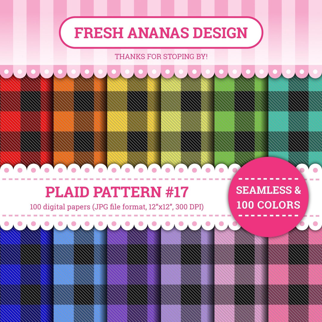 100 Colors Digital Papers: Plaid Pattern #17, Gingham, Tartan, Check ...