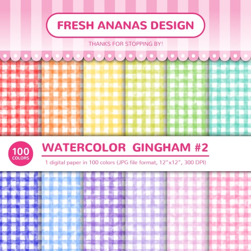 100 Colors Digital Papers: Watercolor Gingham 2 Aquarelle - Etsy