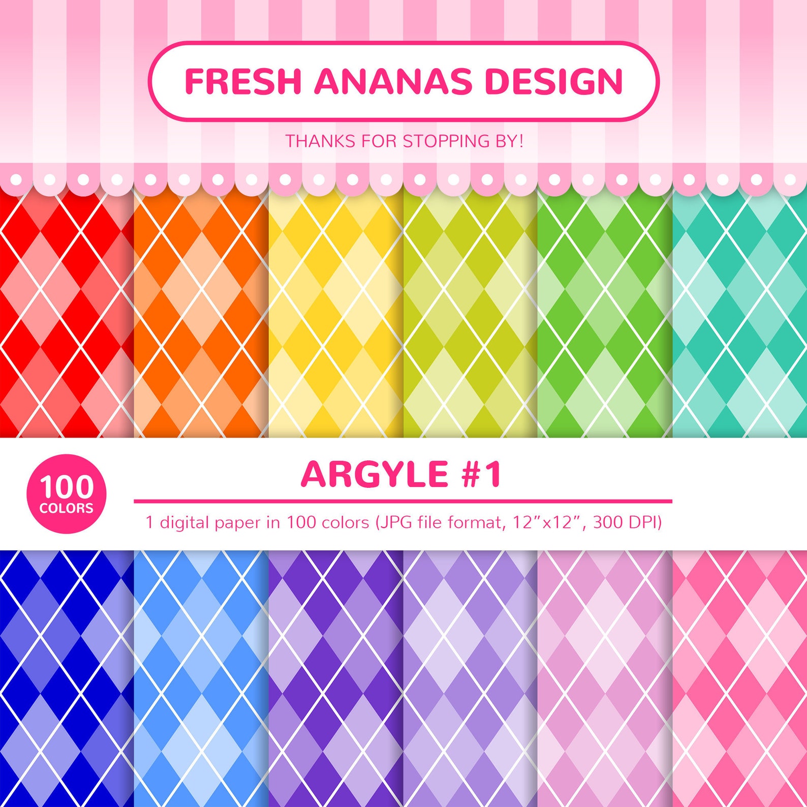 100 Colors Digital Papers: Argyle 1 Argyle Paper Geometric | Etsy