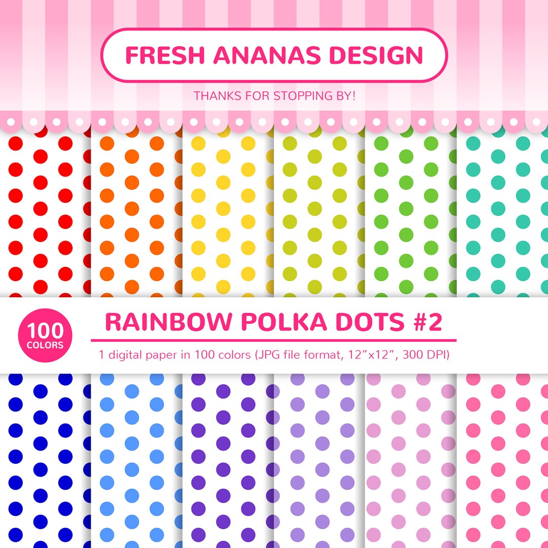 100 Colors Digital Papers: Rainbow Polka Dots #2, Polka Dot Paper ...