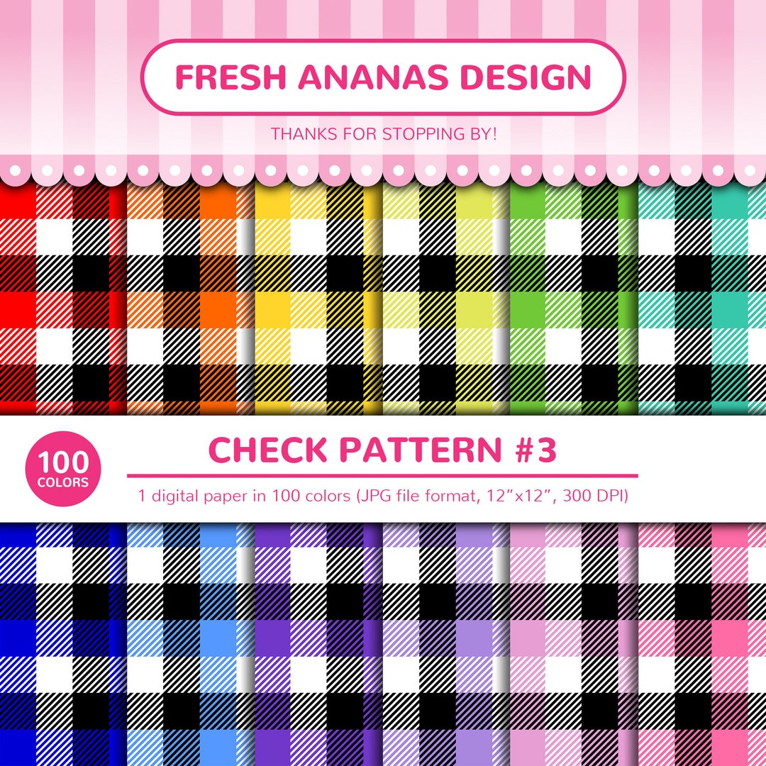 100 Colors Digital Papers: Check Pattern #3, Tartan, Plaid, Checkerd ...