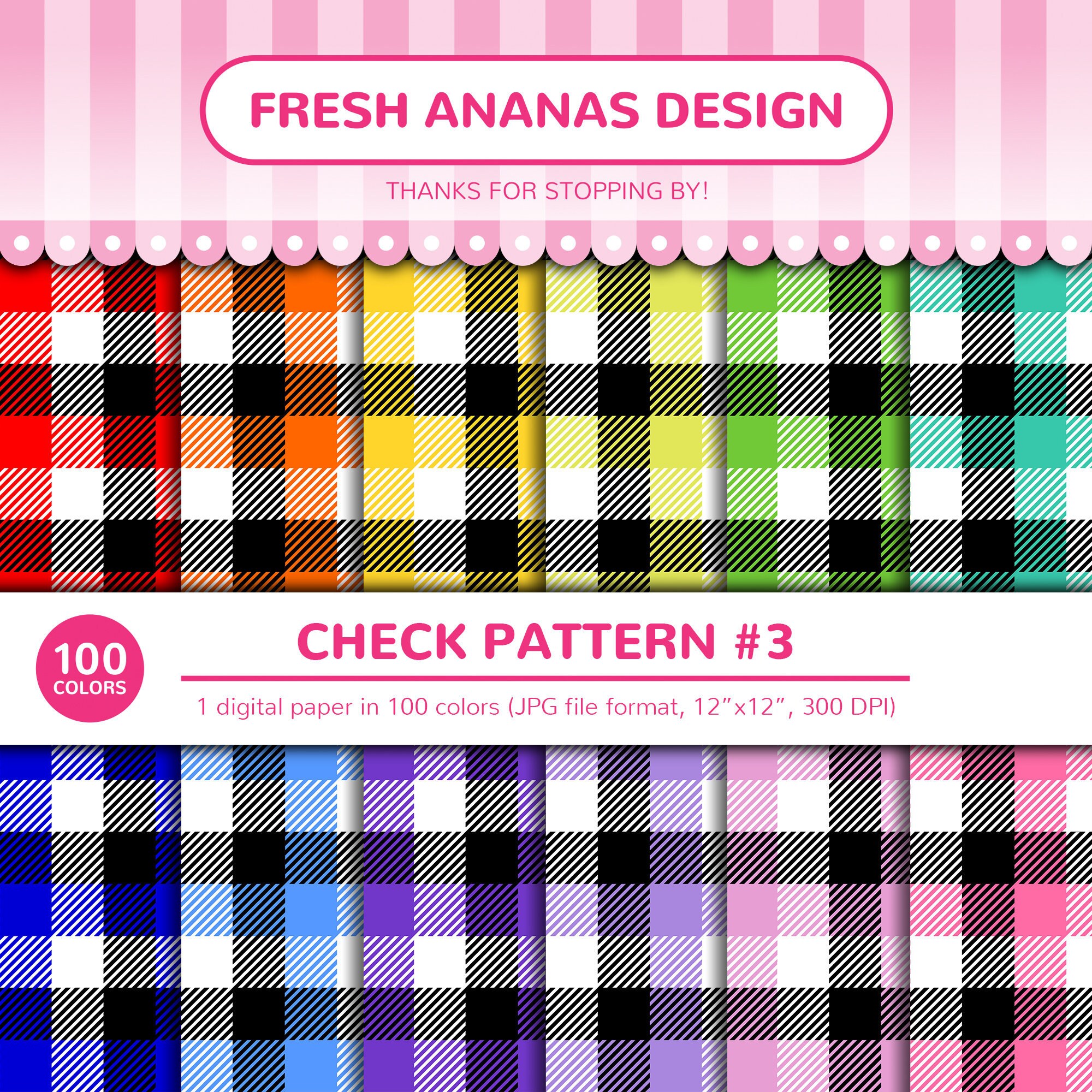 100 Colors Digital Papers: Check Pattern 3 Tartan Plaid | Etsy