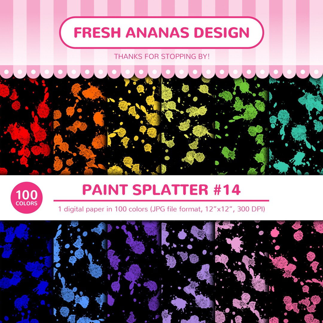100 Colors Digital Papers: Paint Splatter #14, Paint, Splash, Neon ...