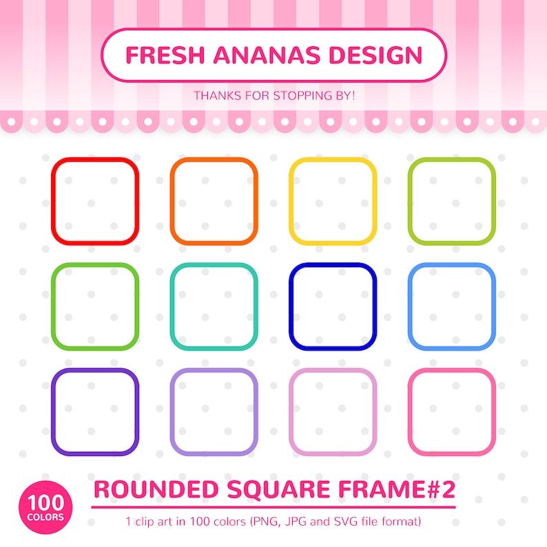 100 Colors Clip Art: Rounded Square Frame 2 Rainbow Frames | Etsy