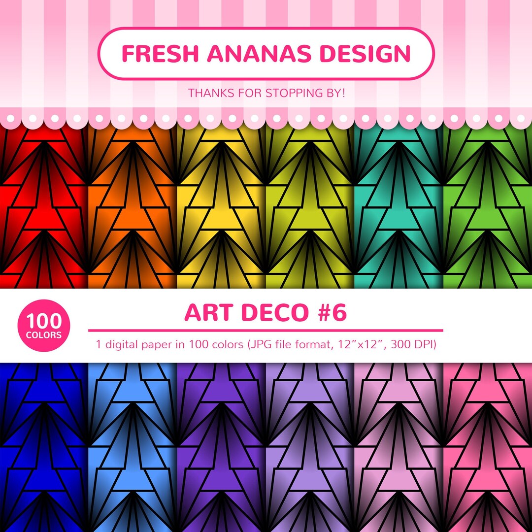 100 Colors Digital Papers: Art Deco #6, Art Nouveau, Geometric ...