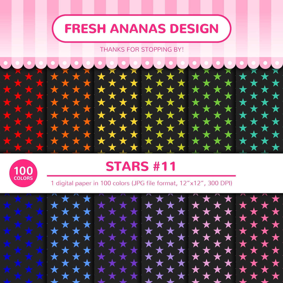 100 Colors Digital Papers: Stars #11, Digital Starry Paper, Medium ...