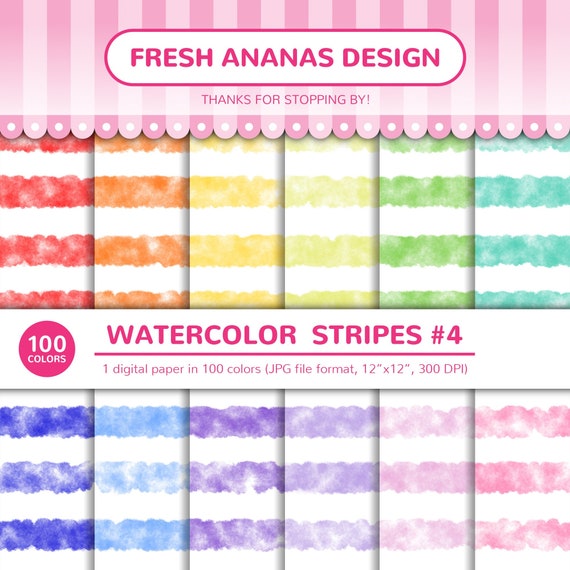 100 Colors Digital Papers: Watercolor Stripes 4 Aquarelle - Etsy