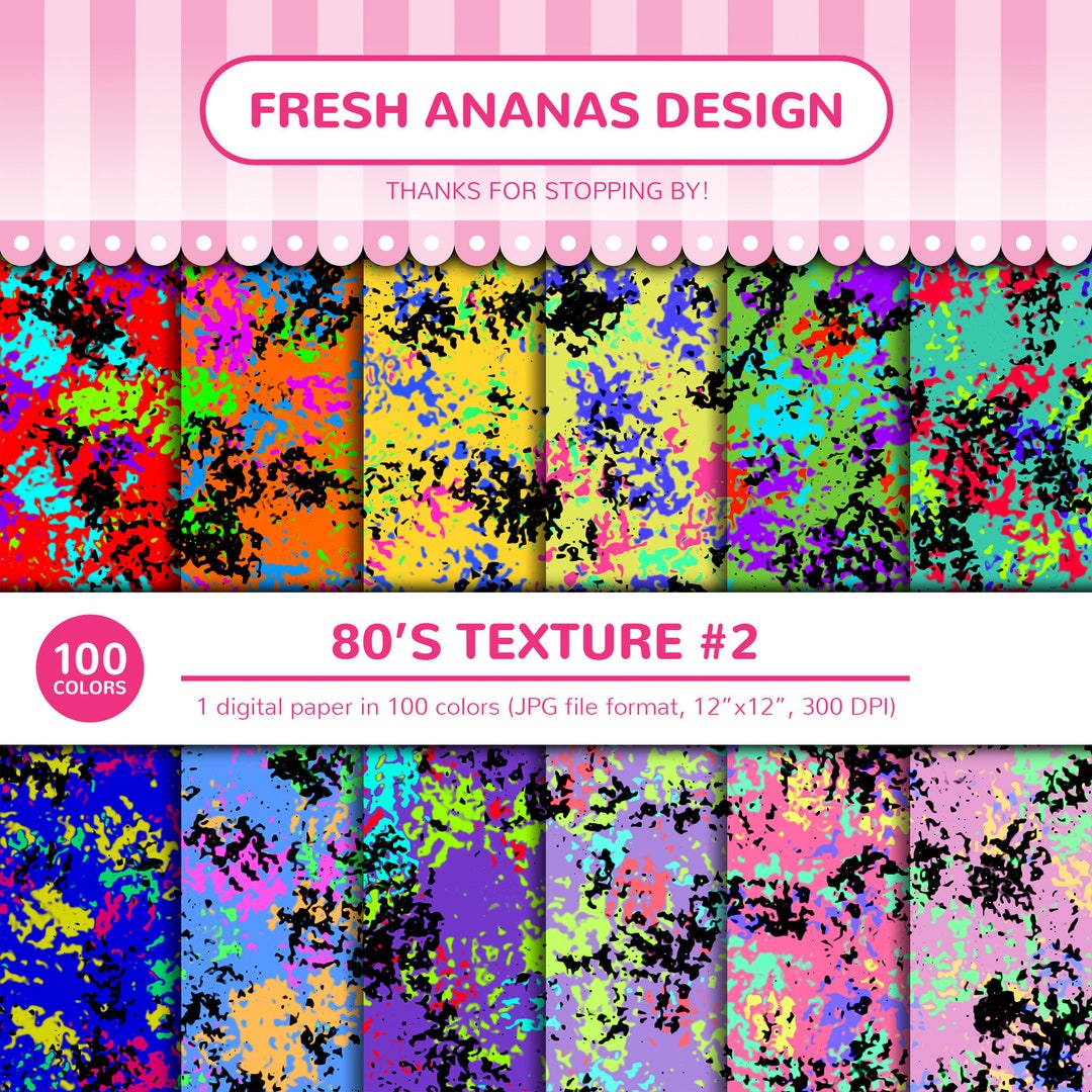 100 Colors Digital Papers: 80's Texture #2, 90's, Retro, Neon, Paint ...