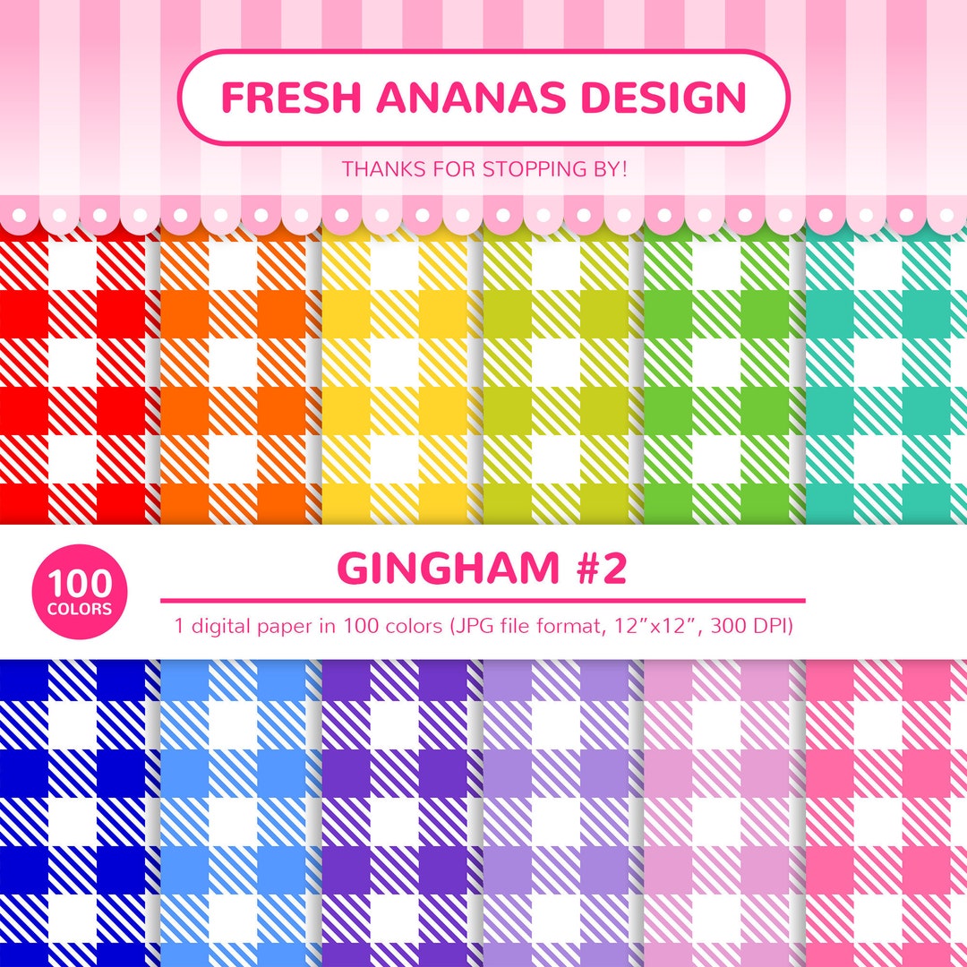 100 Colors Digital Papers: Gingham #2, Gingham Textured Paper, Gingham ...