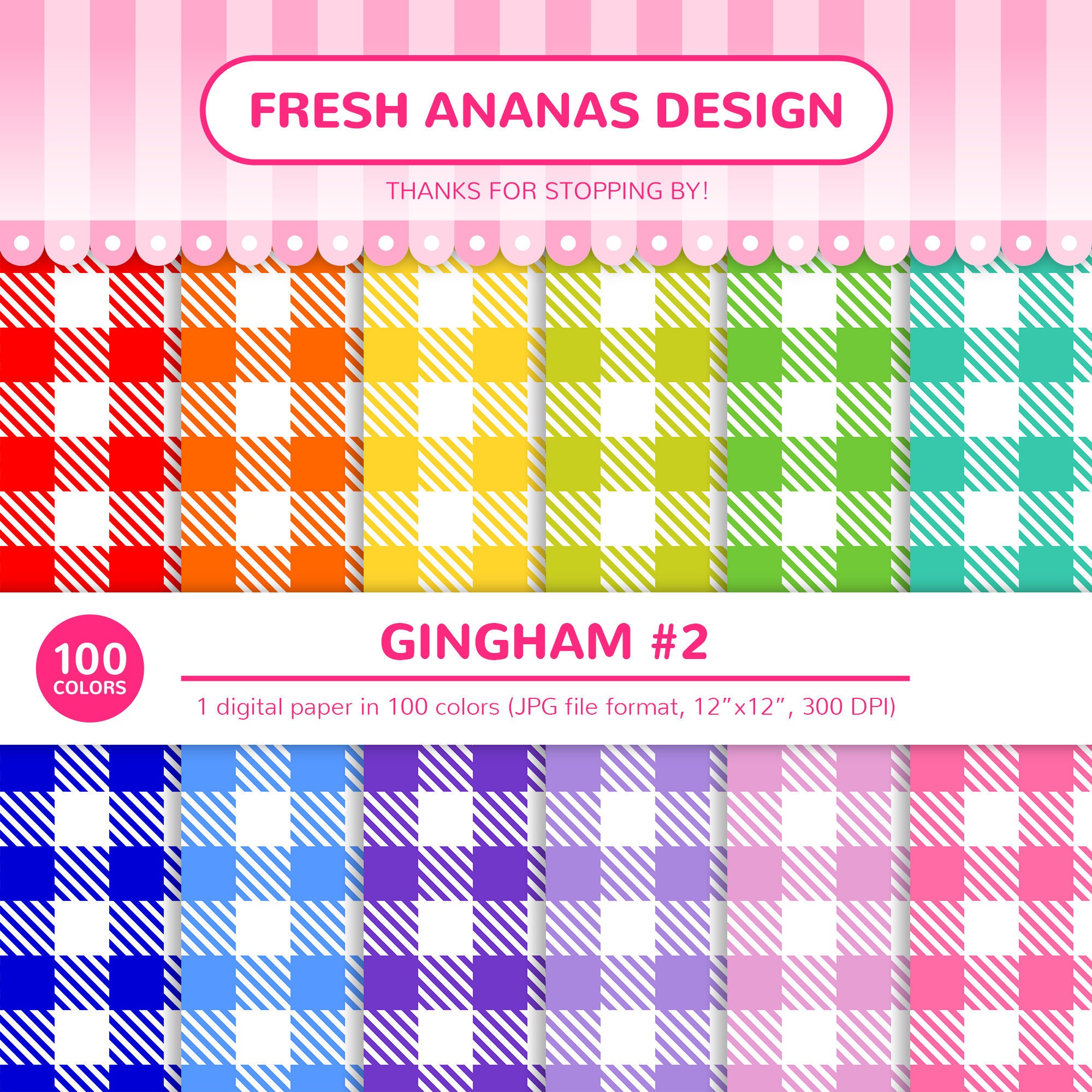 100 Colors Digital Papers: Gingham 2 Gingham Textured Paper | Etsy