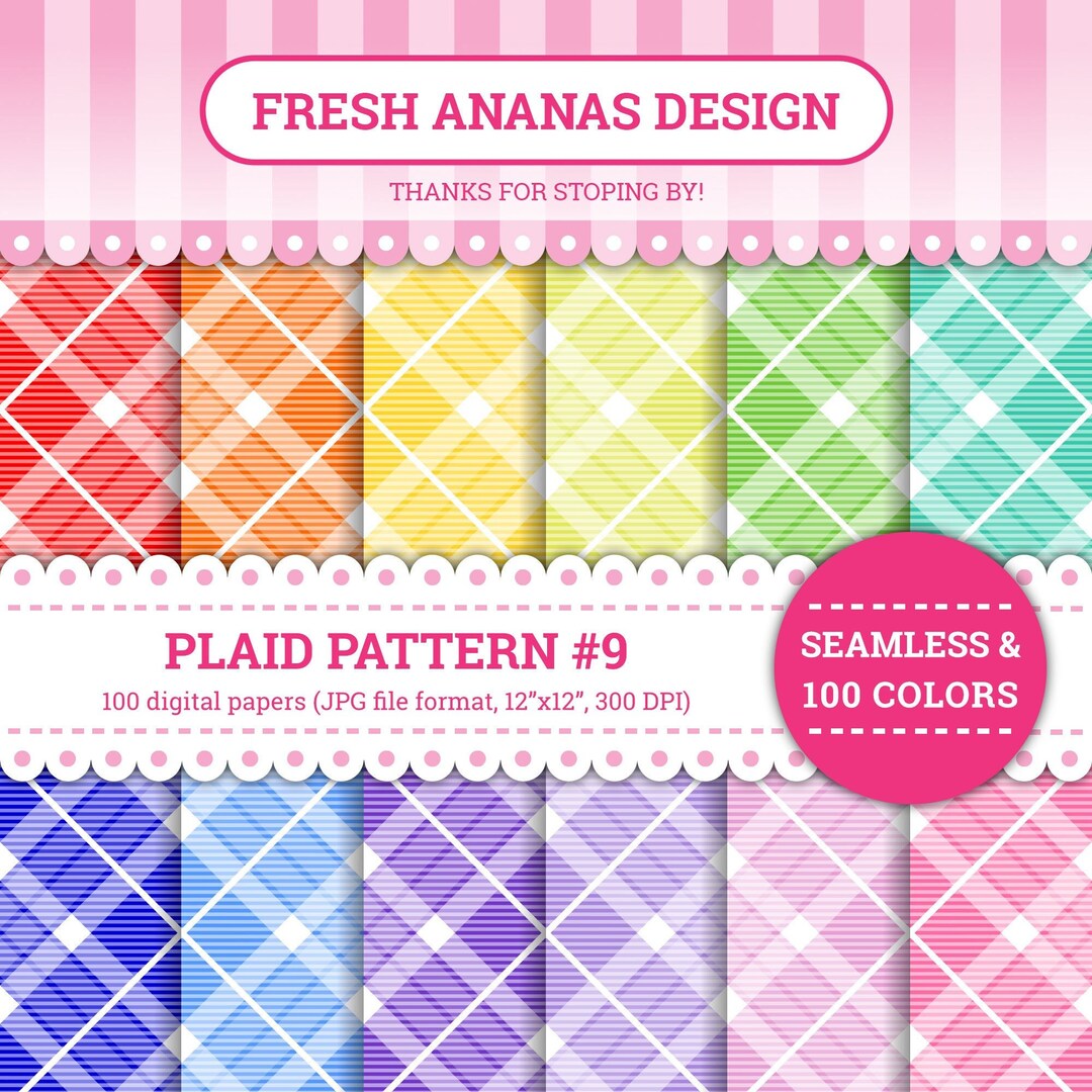 100 Colors Digital Papers: Plaid Pattern #9, Tartan, Check, Buffalo ...