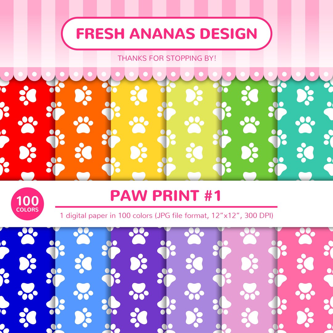 100 Colors Digital Papers: Paw Print #1, Animal, Paw, Dog, Cat, Foot ...