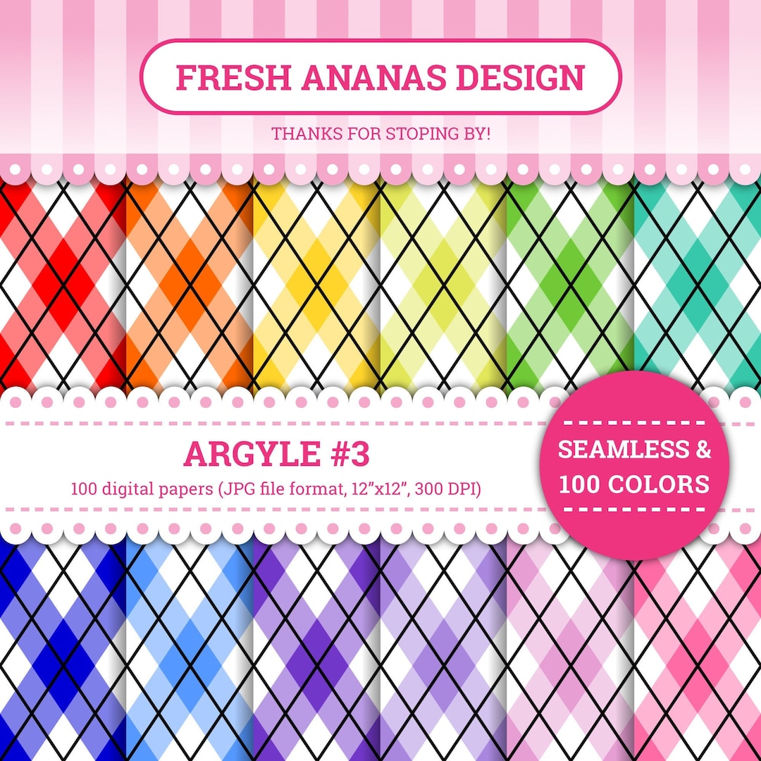 100 Colors Digital Papers: Argyle #3, Argyle Pattern, Diamond Paper ...