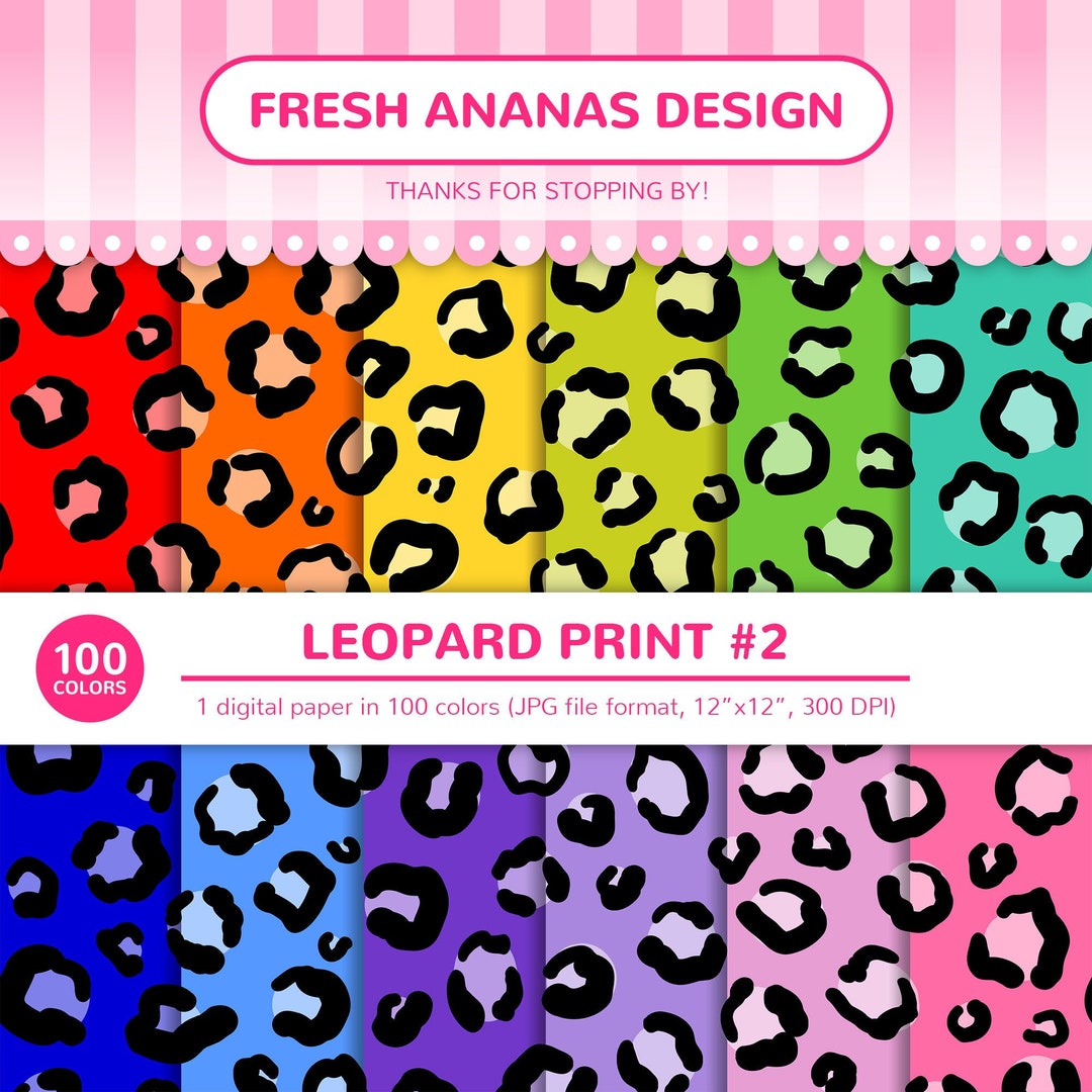 100 Colors Digital Papers: Leopard Print #2, Animal Print, Cheetah ...