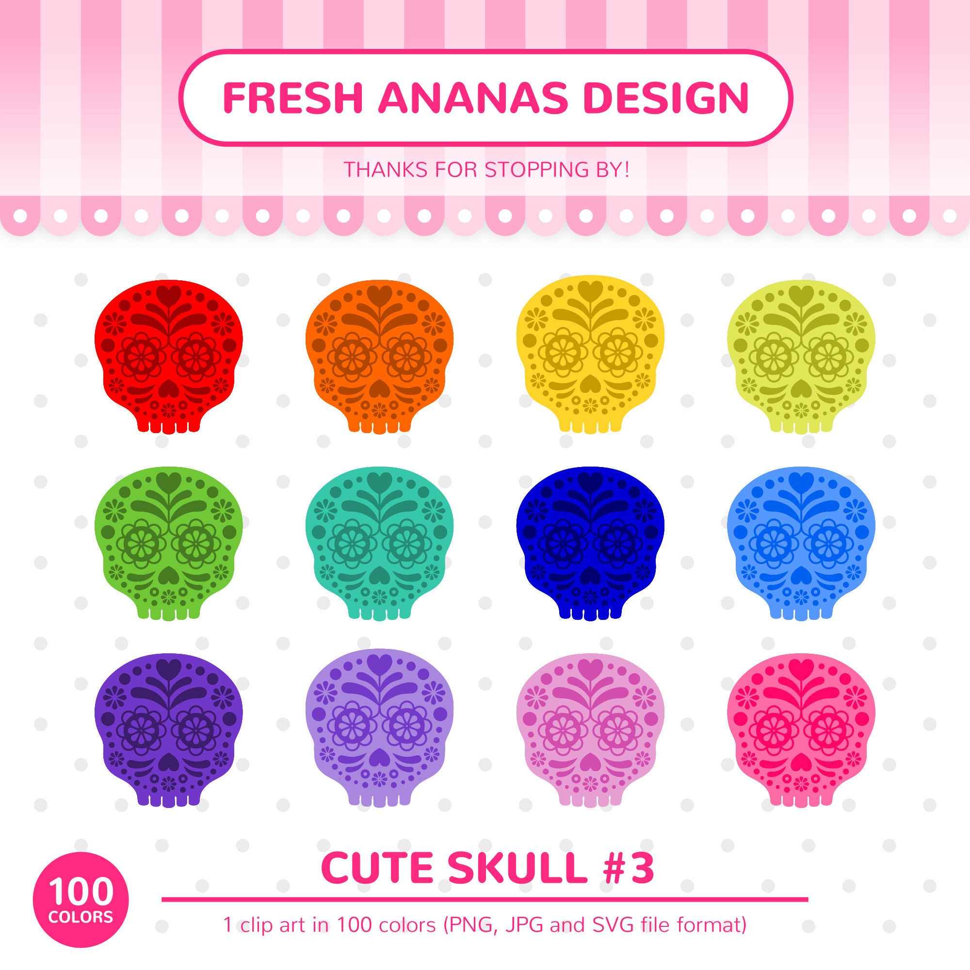 100 Colors Clip Art: Cute Skull 3 Skull SVG Halloween | Etsy