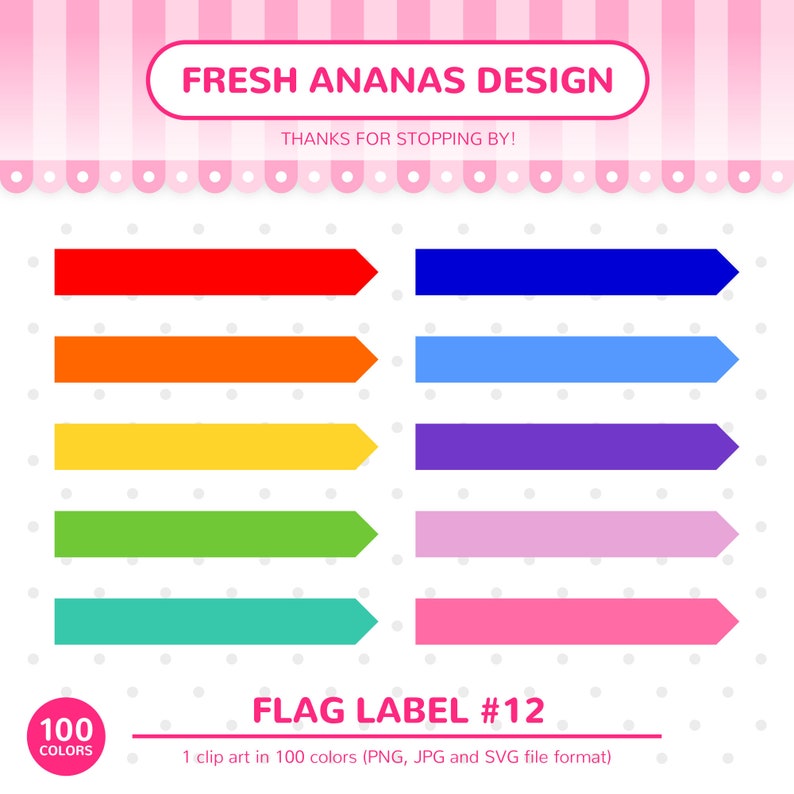 100 Colors Clip Art: Flag Label 12 100 Colors Sticky - Etsy