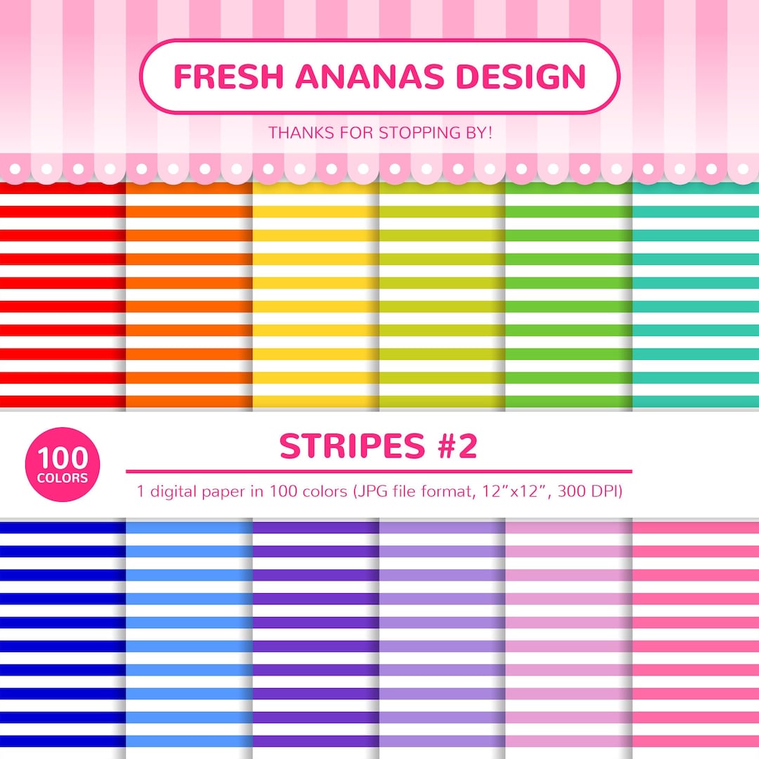 100 Colors Digital Papers: Stripes #2, Thin Stripes, Stripe Paper ...