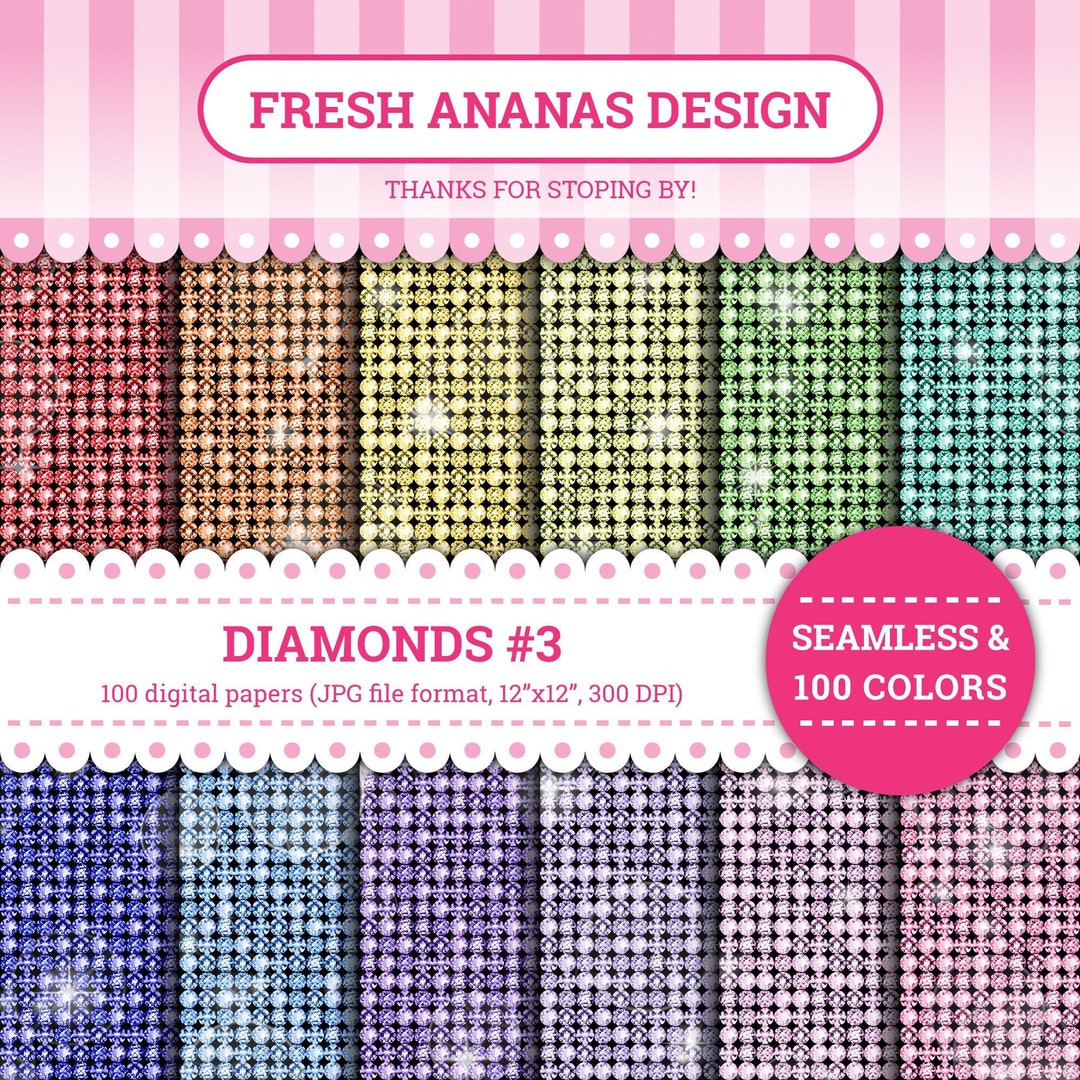 100 Colors Digital Papers: Diamond #3, Sparkle, Crystal, Bling ...