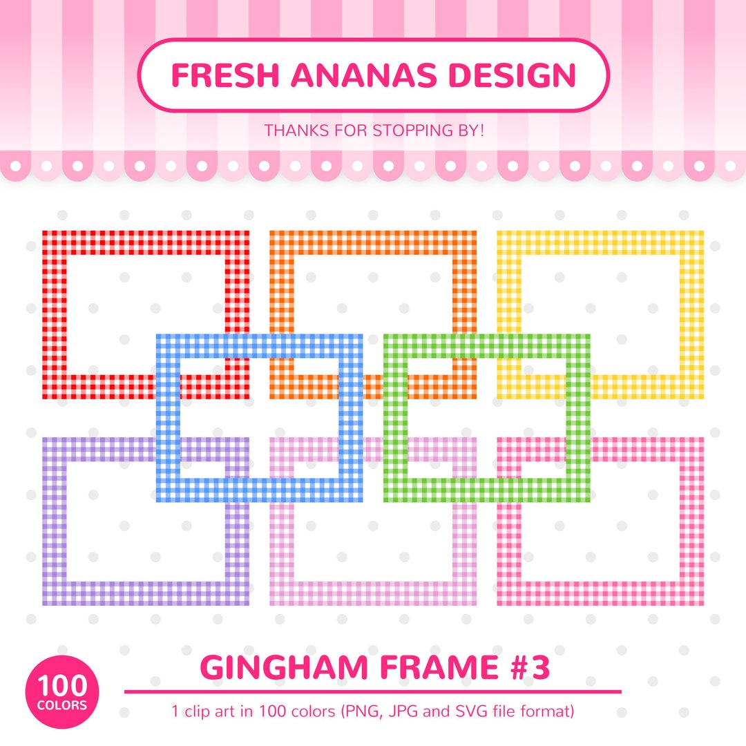 100 Colors Clip Art: Gingham Frame #3, 100 Colors Frame, Digital Frame ...