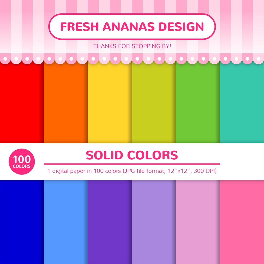 100 Colors Digital Papers: Solid Colors, Digital Paper Pack, Rainbow ...