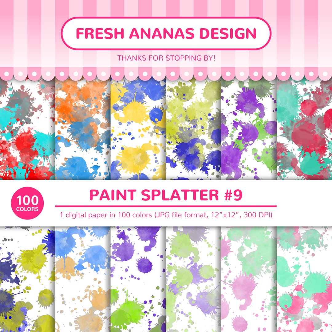 100 Colors Digital Papers: Paint Splatter #9, Paint, Splash, Stain ...