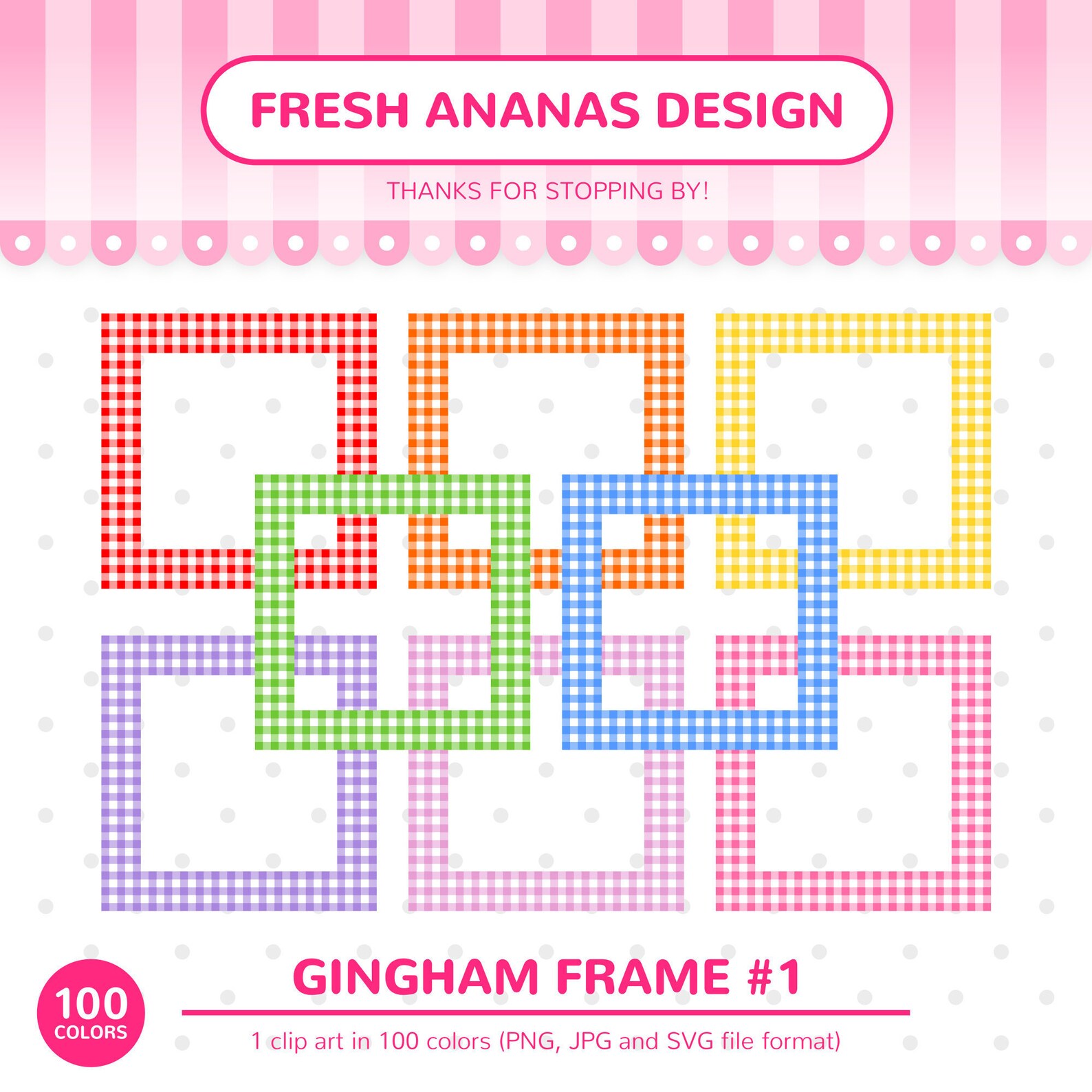 100 Colors Clip Art: Gingham Frame 1 100 Colors Frames - Etsy
