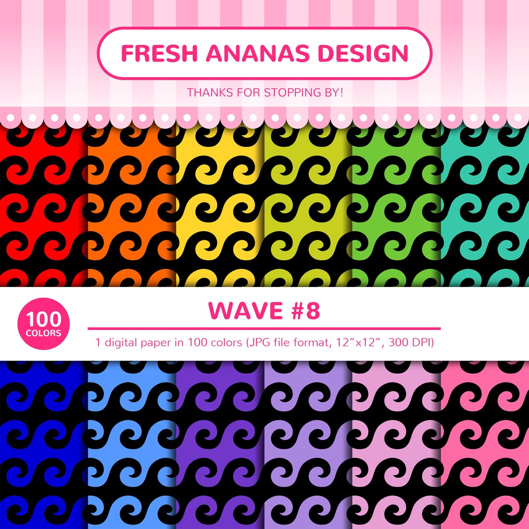 100 Colors Digital Papers: Wave #8, Waves, Sea, Water, Black, Printable ...