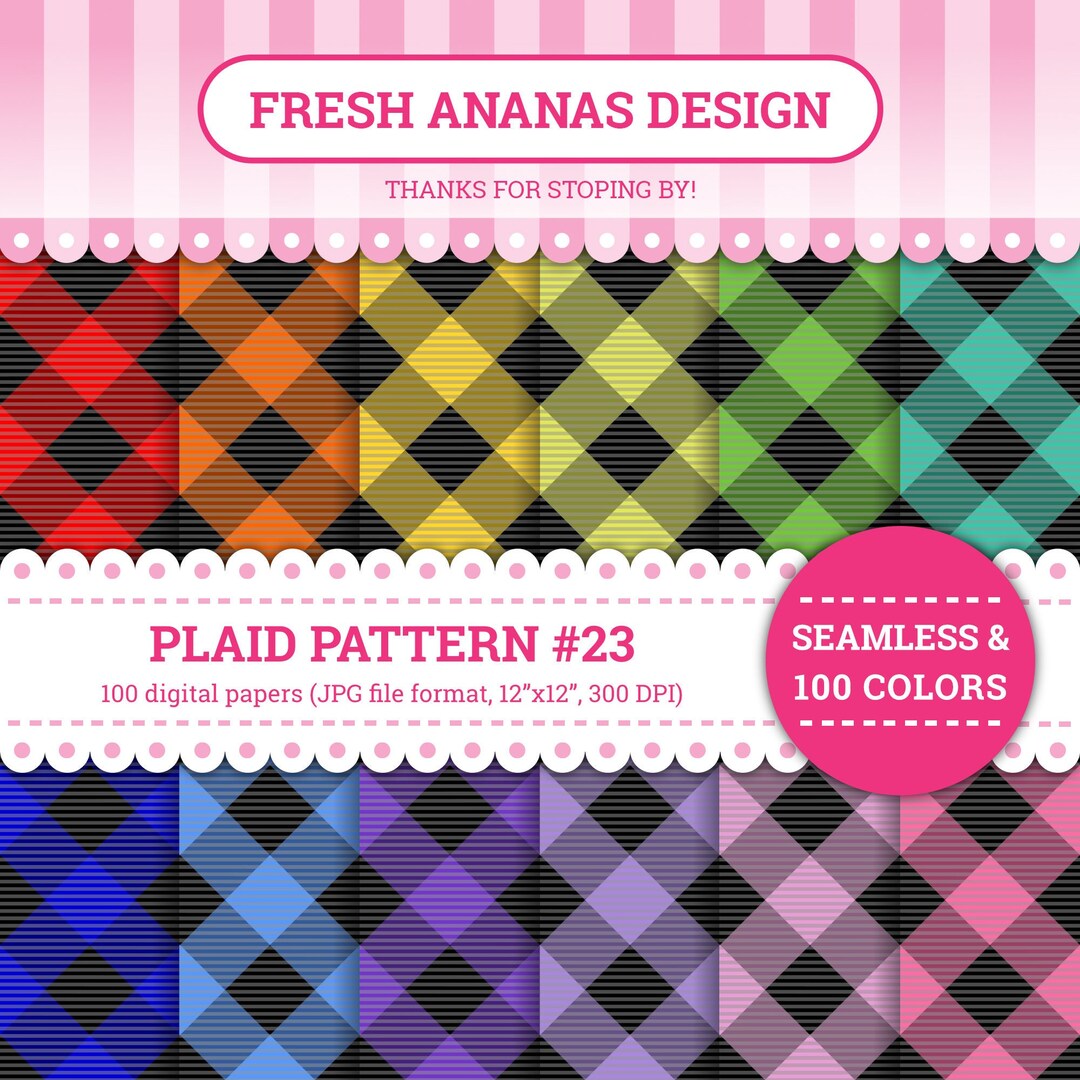 100 Colors Digital Papers: Plaid Pattern #23, Tartan, Check, Buffalo ...
