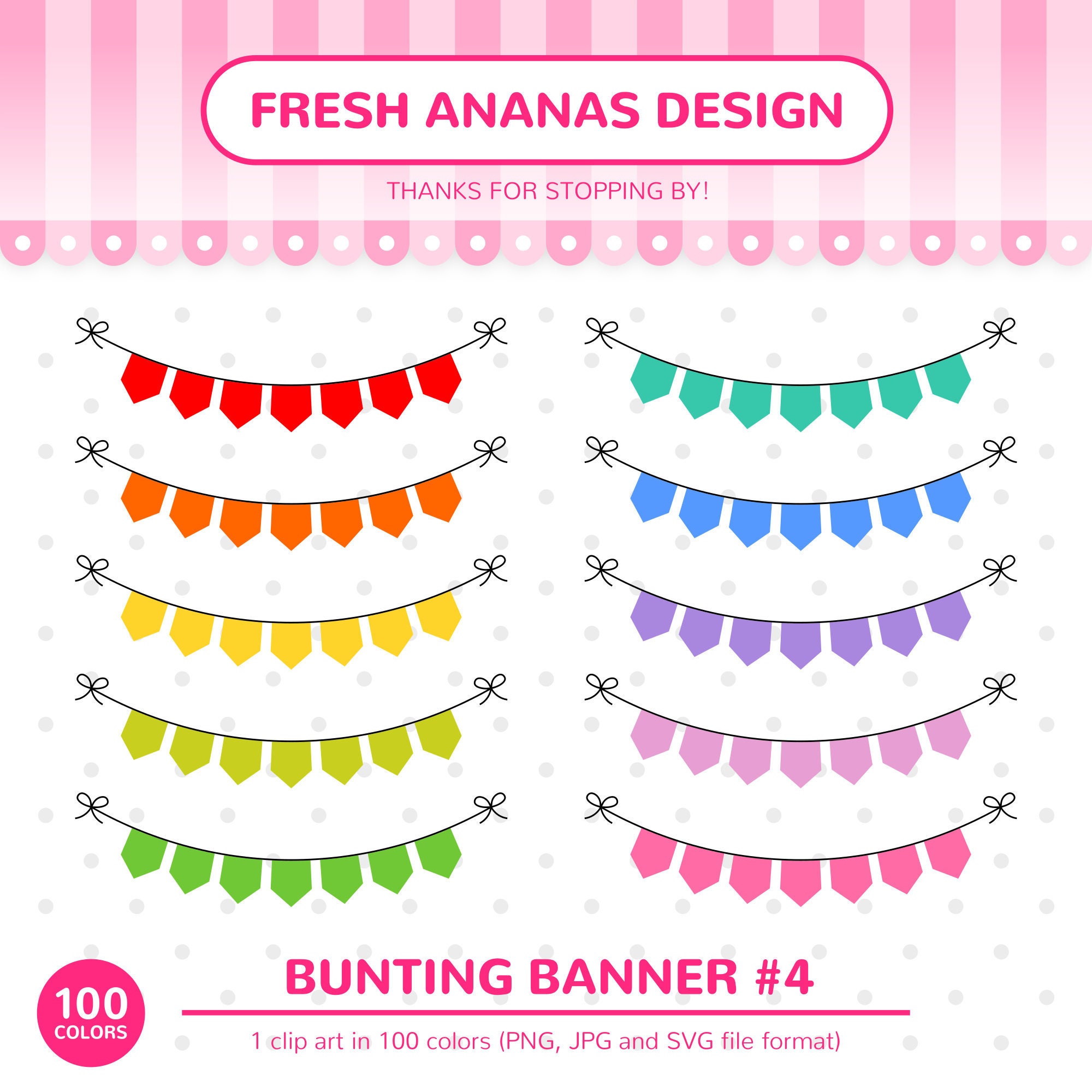 100 Colors Clip Art: Bunting Banner 4 Bunting Clipart | Etsy