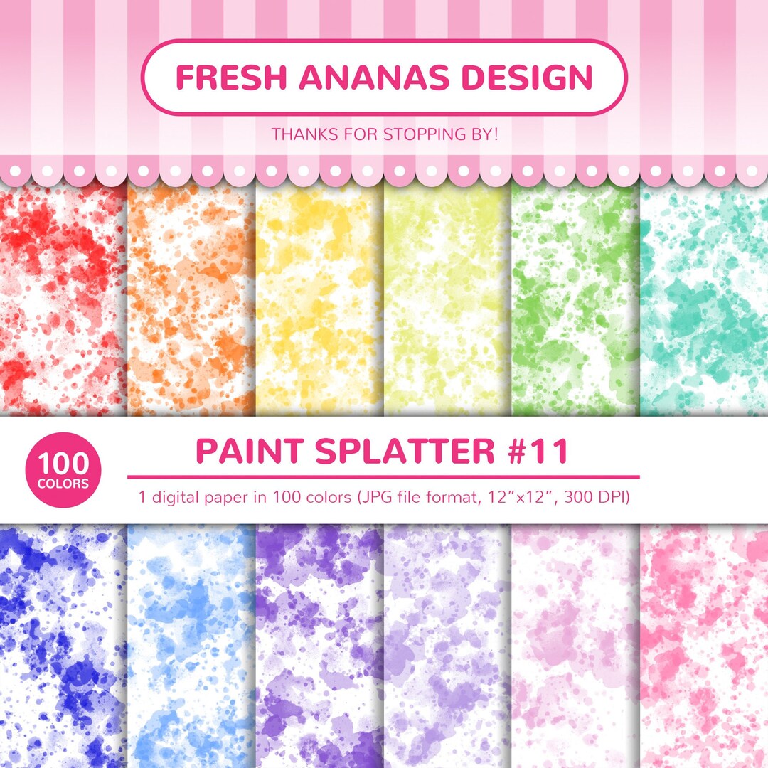 100 Colors Digital Papers: Paint Splatter #11, Paint, Splash, Stain ...