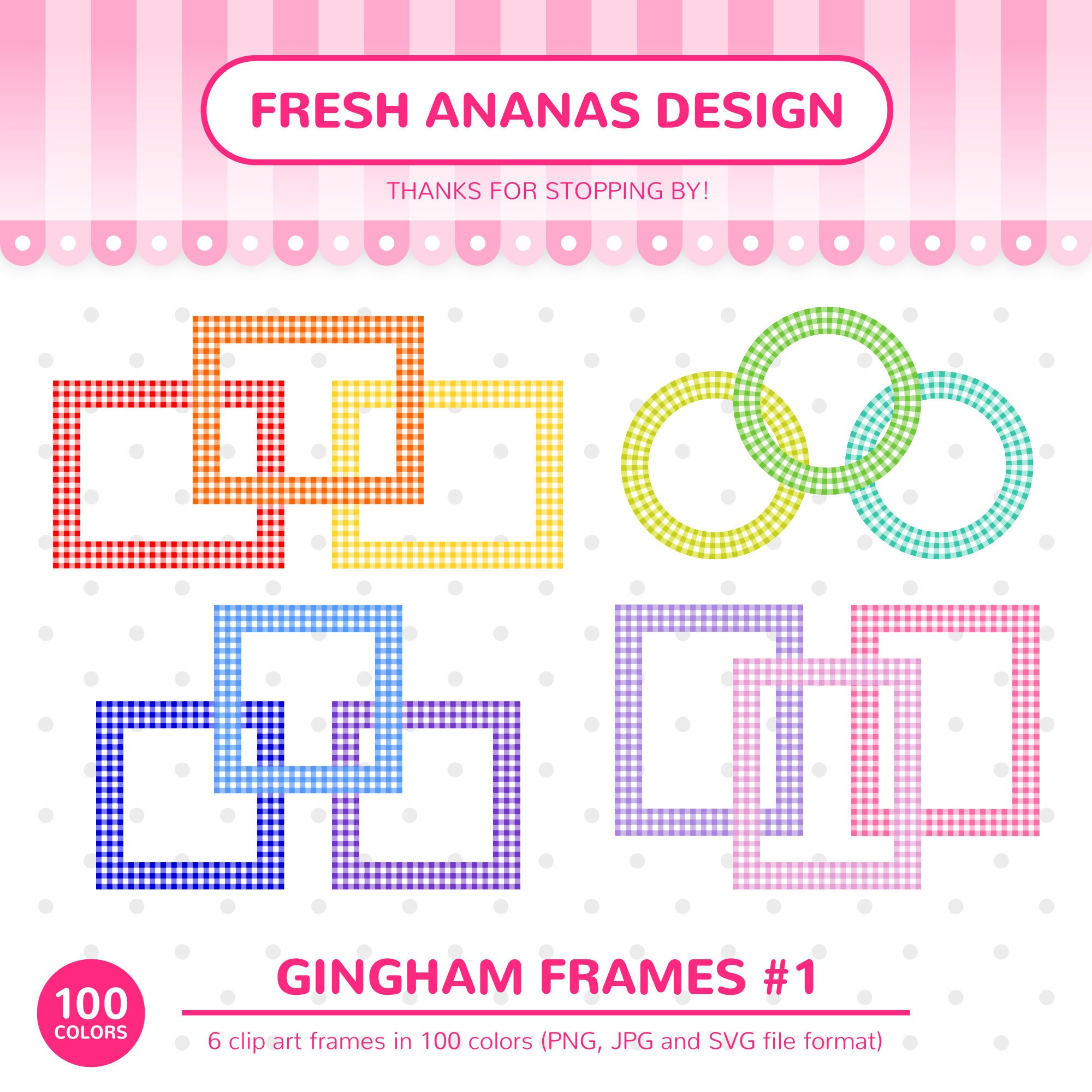 100 Colors Clip Art: Gingham Frames 1 100 Colors Frames | Etsy