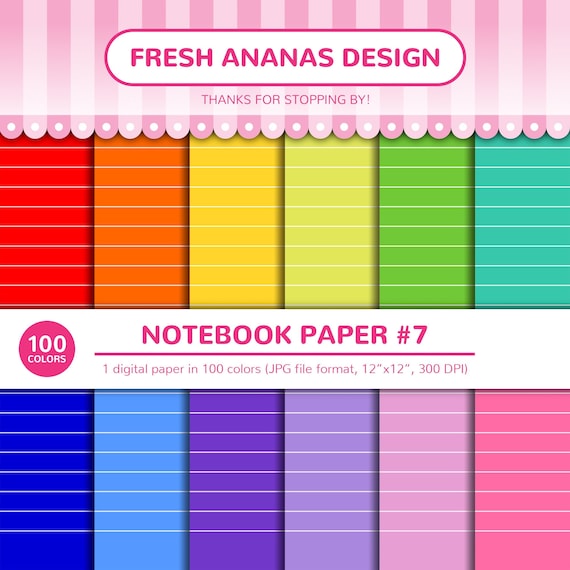 100 Colors Digital Papers: Notebook Paper 7 Lined Ruled - Etsy