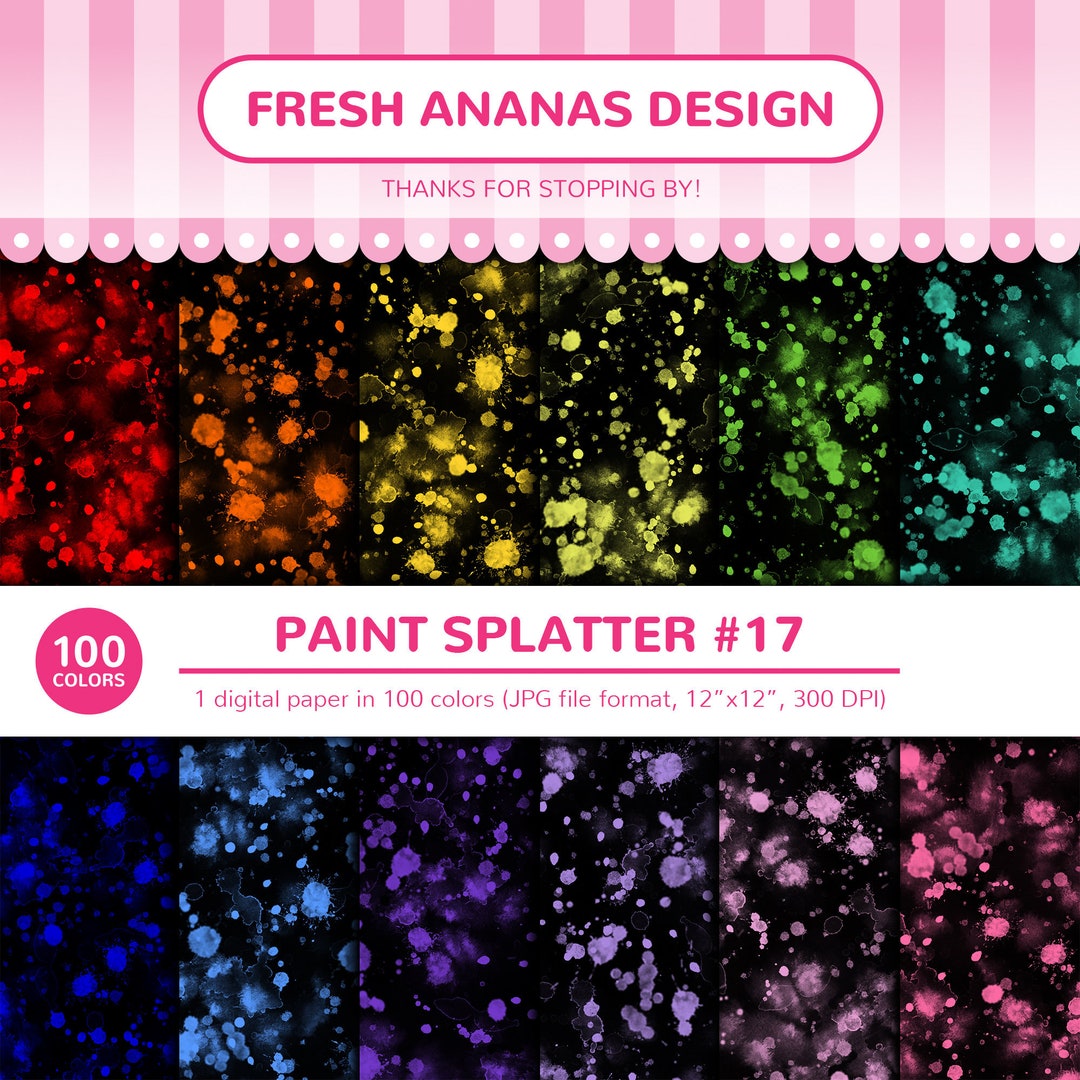 100 Colors Digital Papers: Paint Splatter #17, Paint, Neon, Splash ...